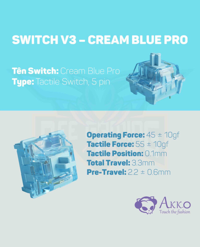 AKKO Switch v3 – Cream Blue Pro ( 5 pin / 45 switch) - AKKO Gear ...