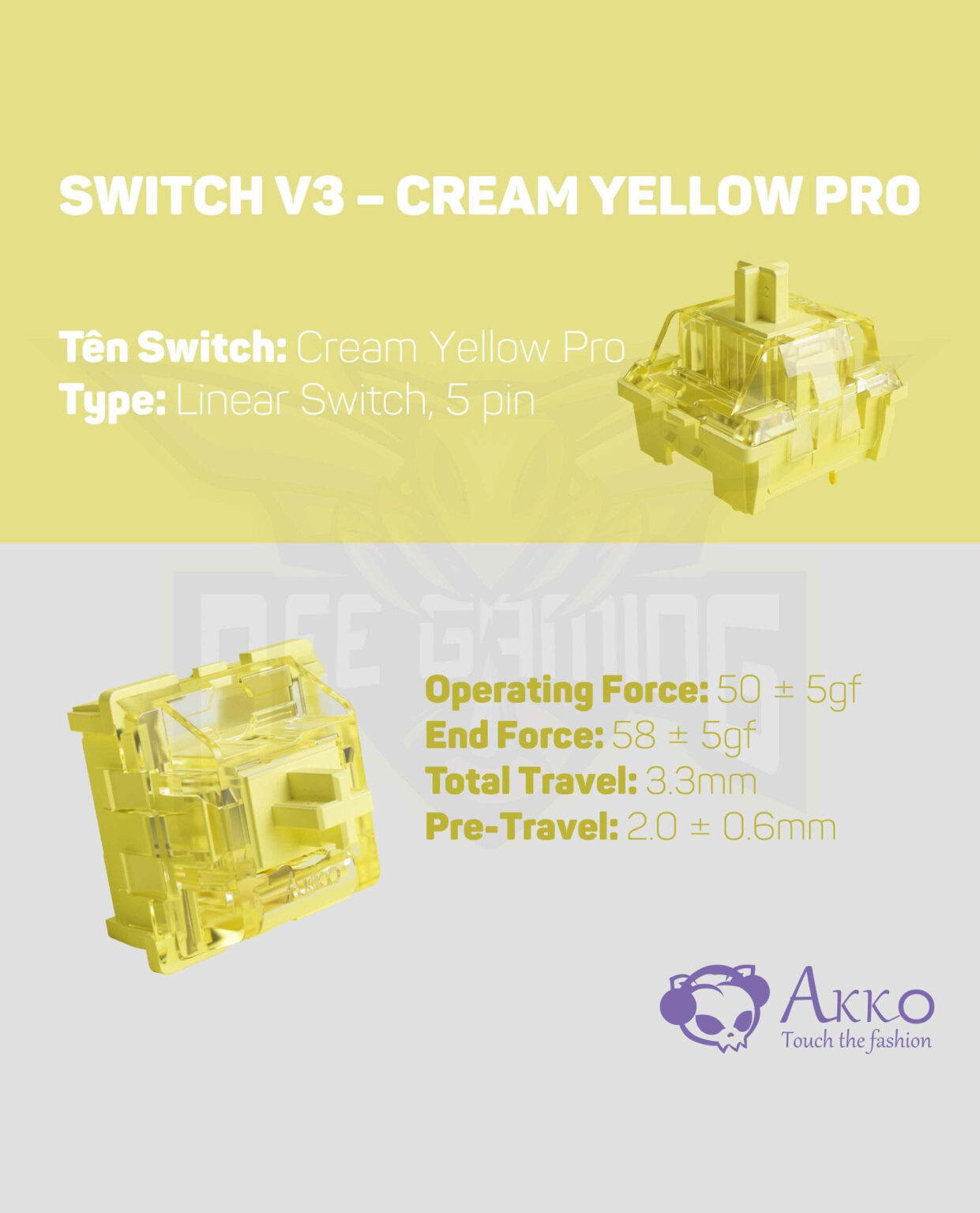 AKKO Switch v3 – Cream Yellow Pro ( 5 pin / 45 switch) - AKKO Gear ...