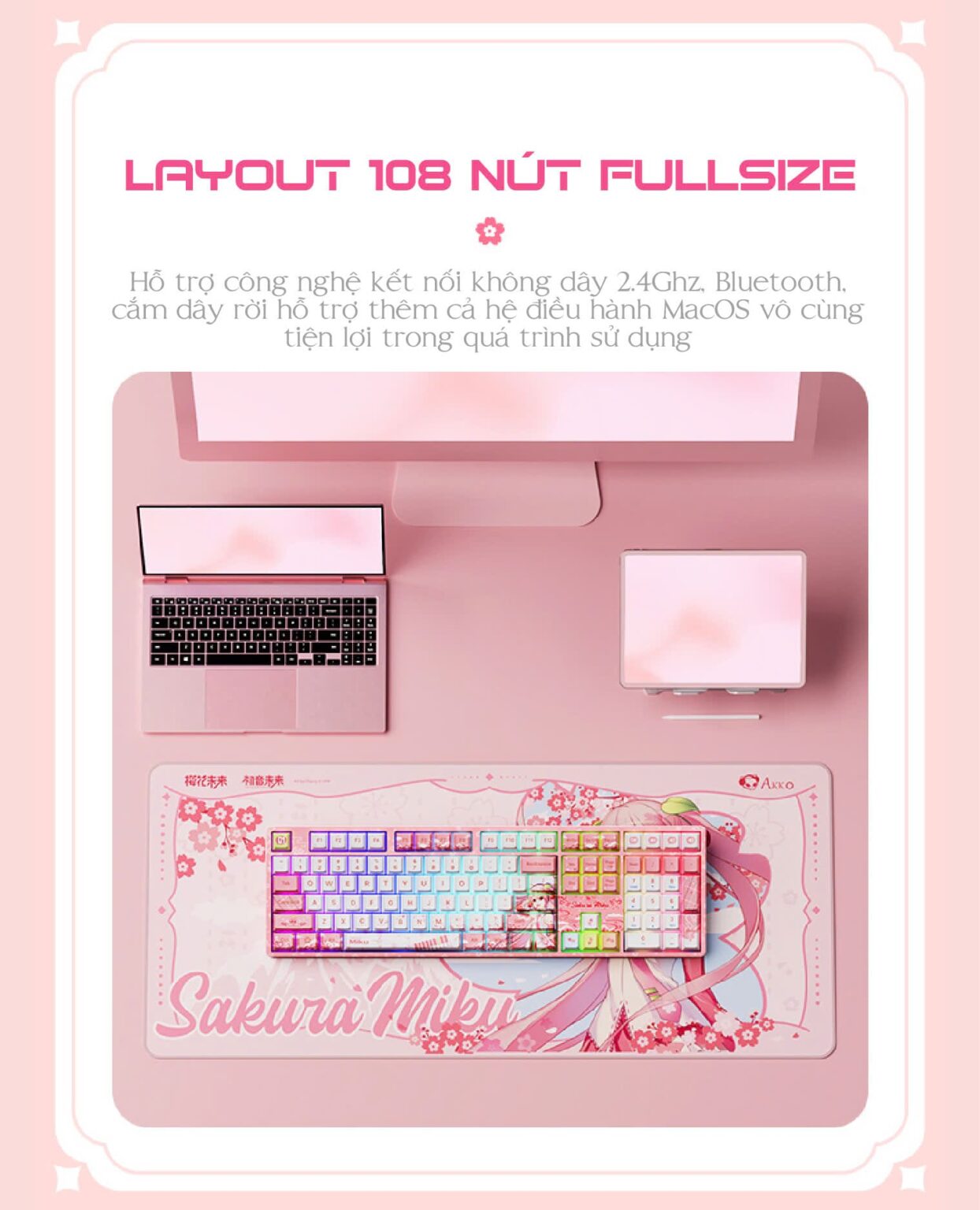 Bàn phím cơ không dây AKKO 5108B Plus - Sakura Miku (Multi-modes / Led ...