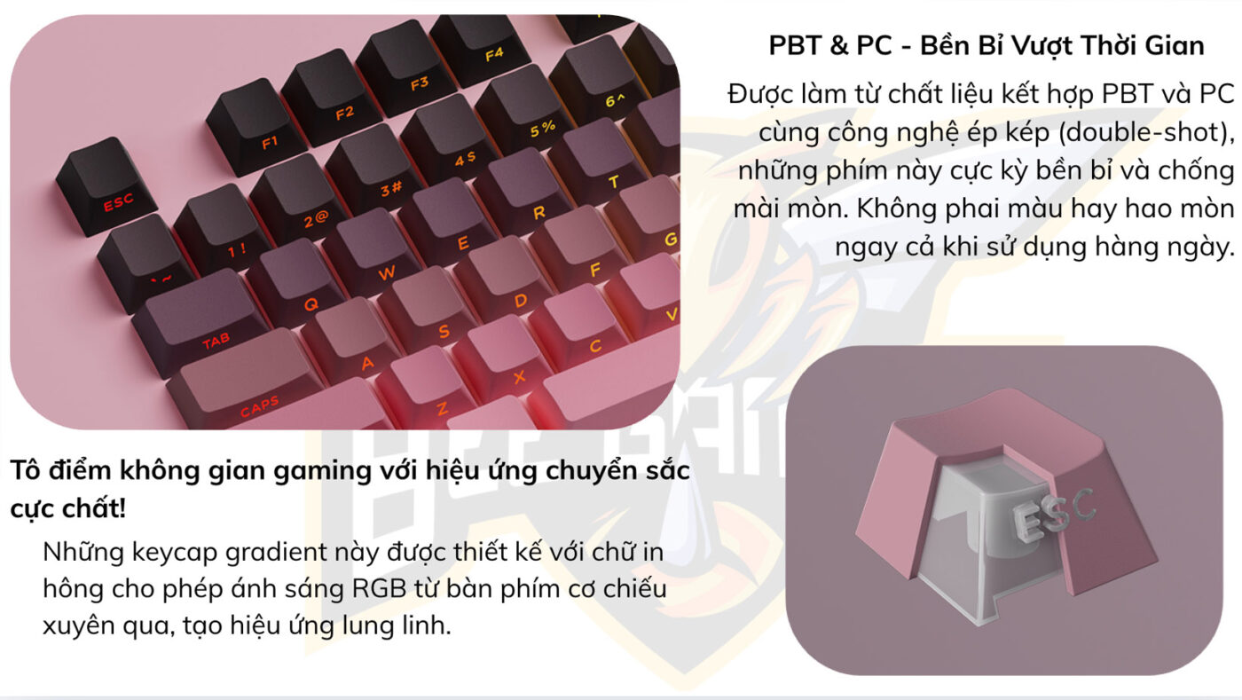 Bộ Keycap VEEKOS - Black & Pink Gradient (135 nút / Cherry Profile ...